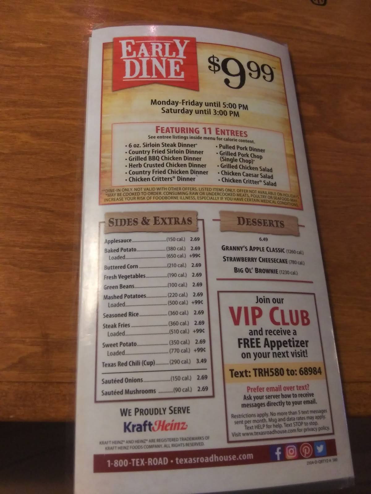 Menu at Texas Roadhouse steakhouse, Mount Pleasant, S Mission St