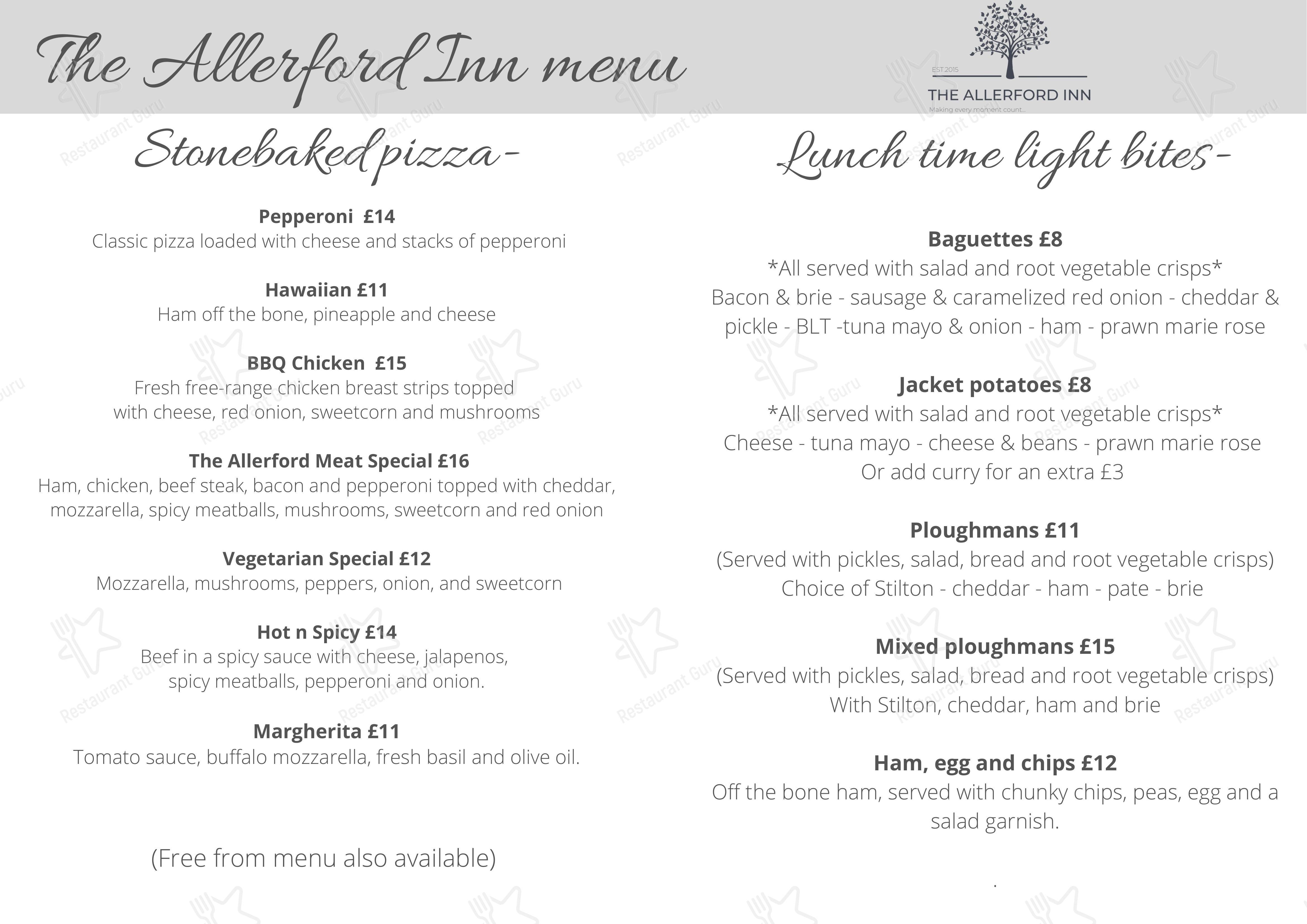 Menu at The Allerford Inn pub & bar, Taunton