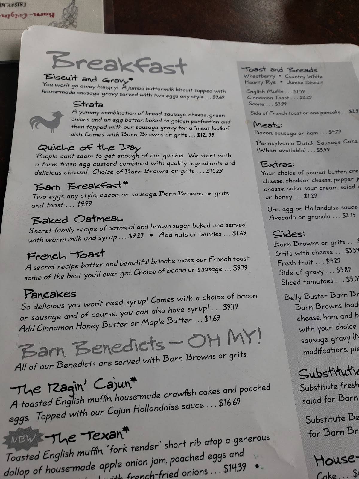 Menu at The Barn, St. Louis, Sappington Rd