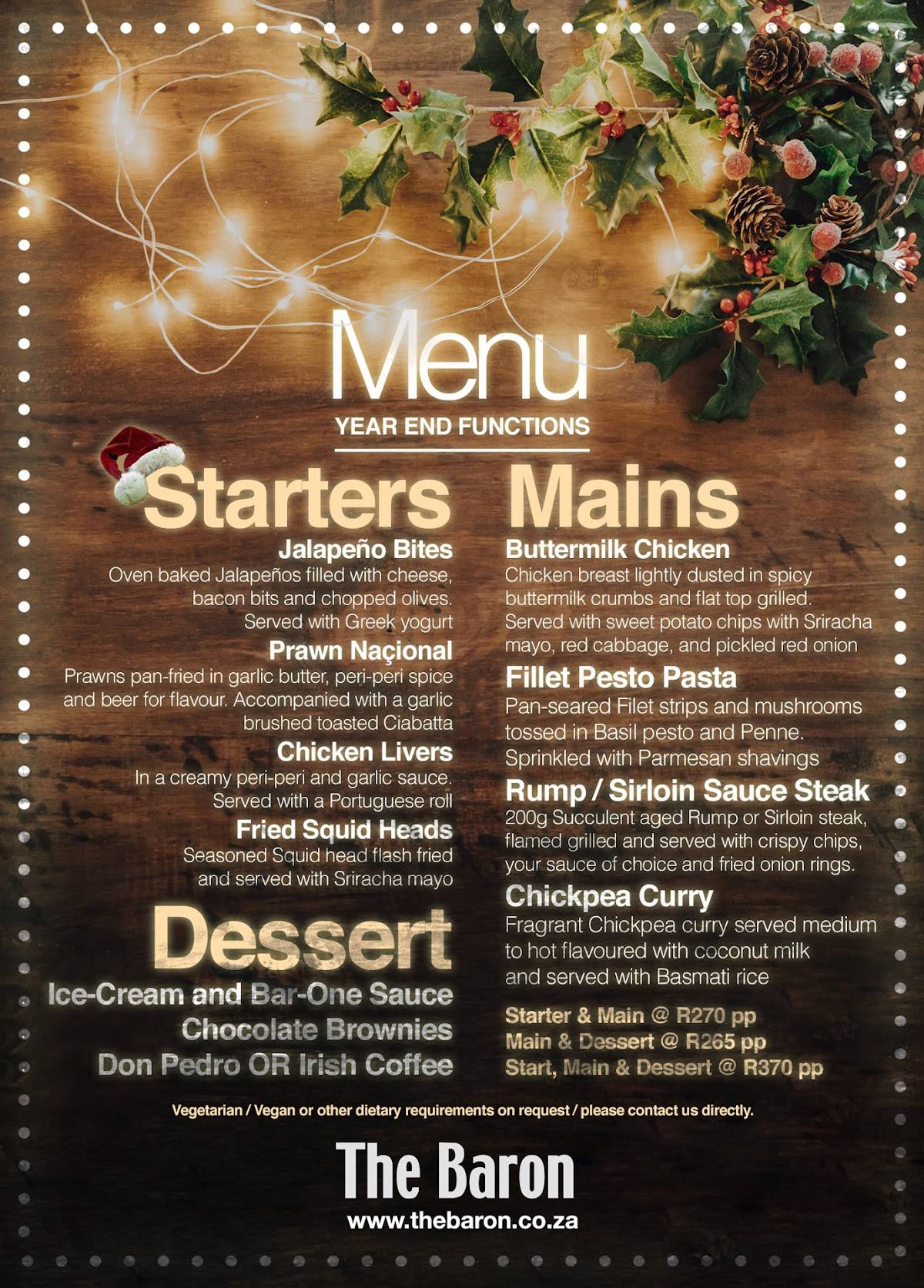 Menu au The Baron - Umhlanga, Durban