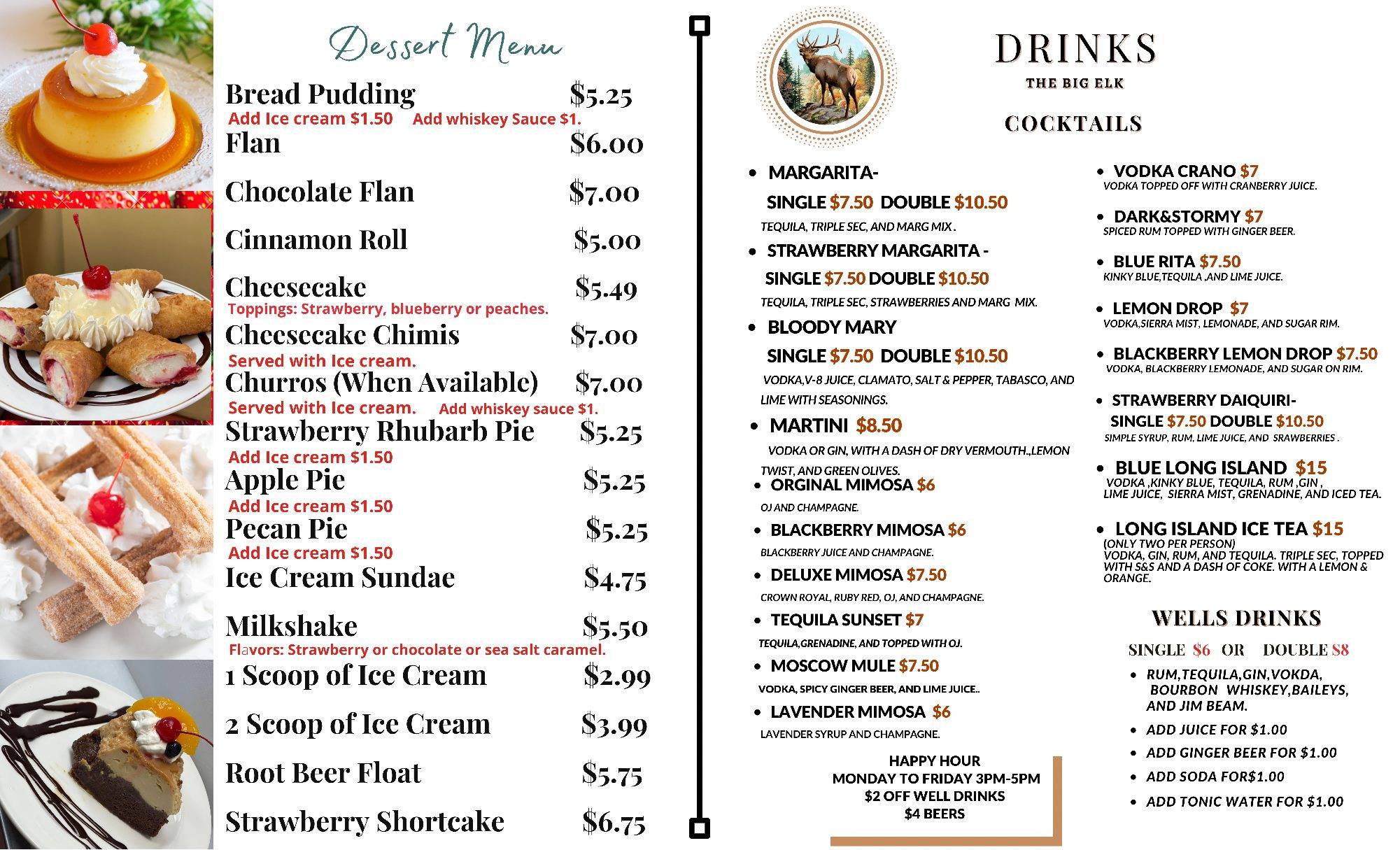 Menu at The Big Elk Restaurant, Sequim, 707 E Washington St