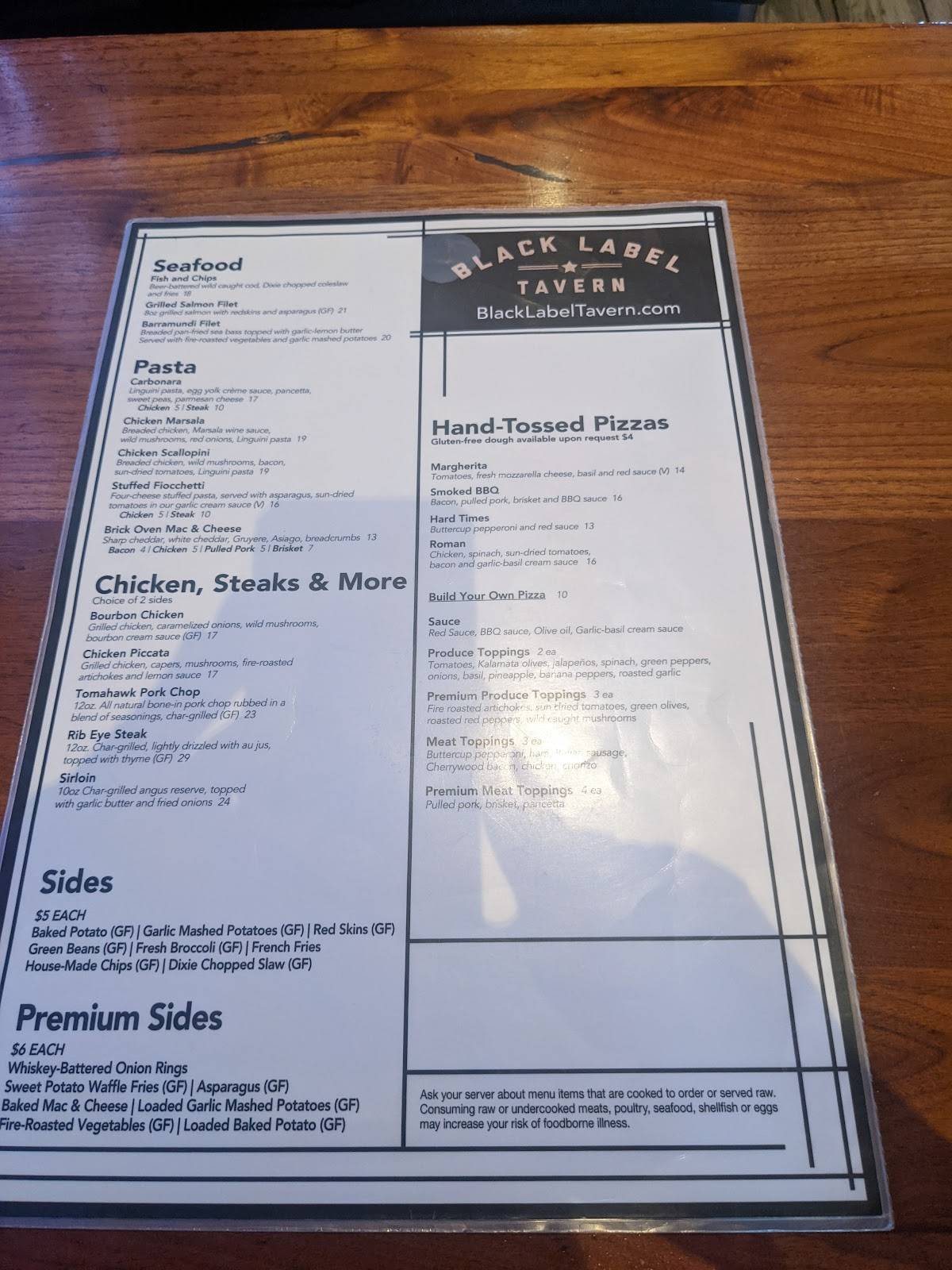 Menu at The Black Label Tavern Livonia pub & bar, Livonia