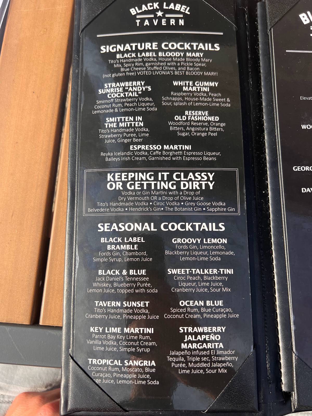 Menu at The Black Label Tavern Livonia pub & bar, Livonia