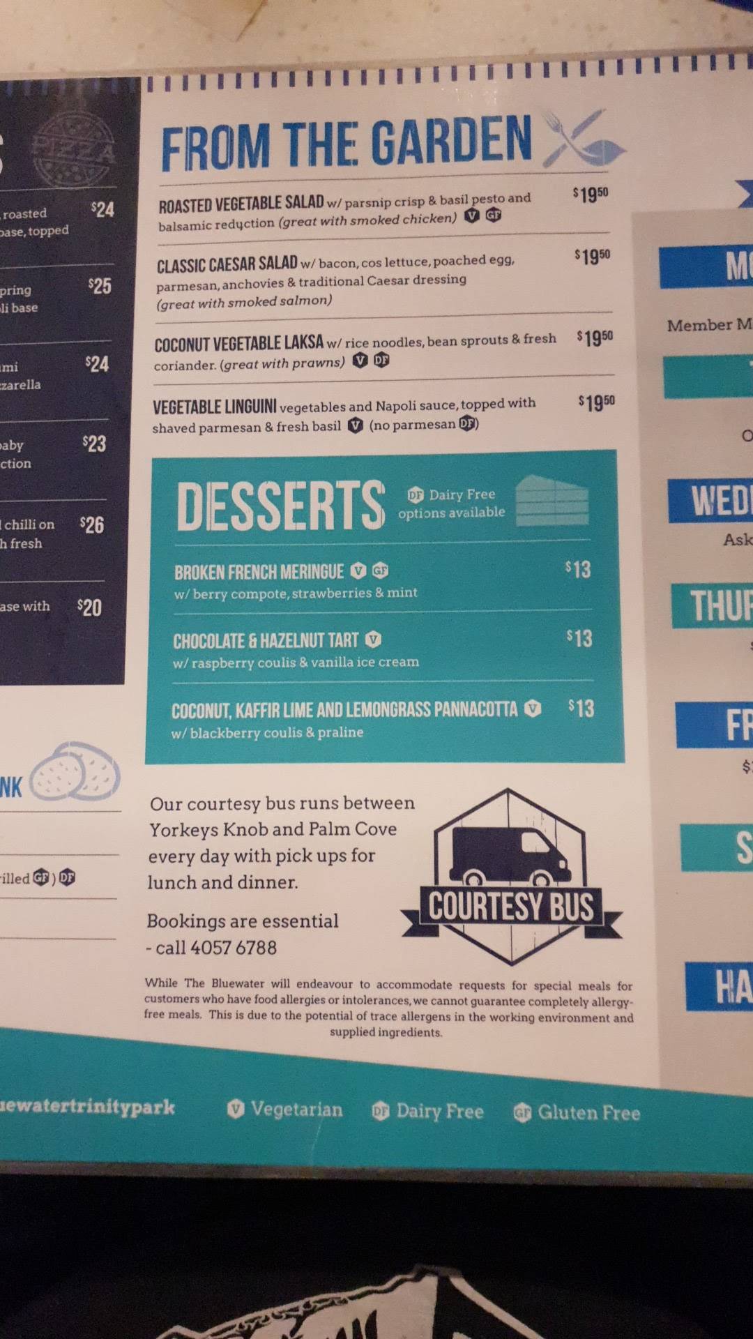 Menu at The Bluewater pub & bar, Trinity Park, 7 Harbour Dr