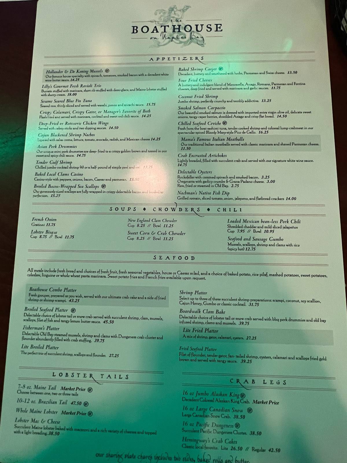 Menu at The Boathouse on Naples Bay restaurant, Naples