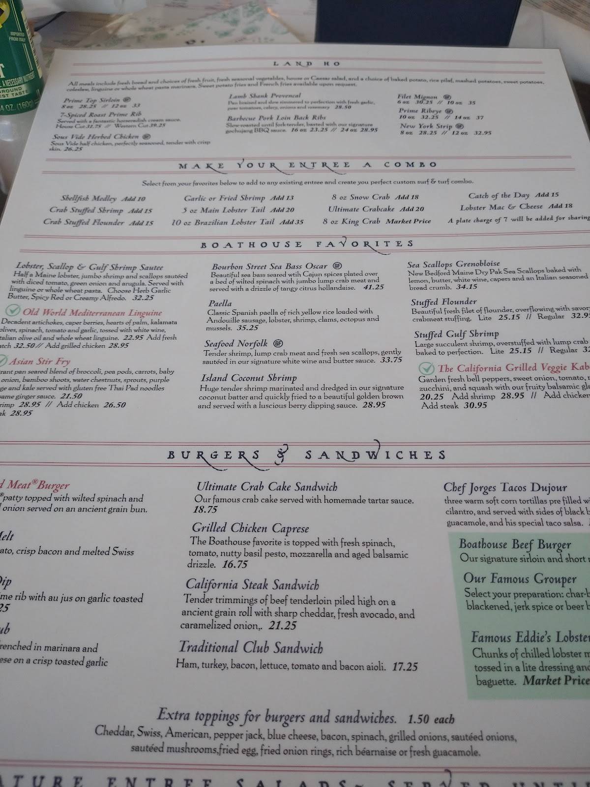 Menu at The Boathouse on Naples Bay restaurant, Naples