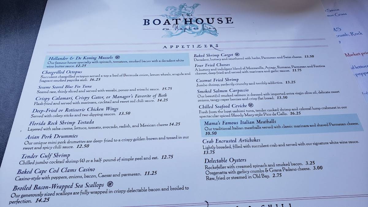 Menu at The Boathouse on Naples Bay restaurant, Naples