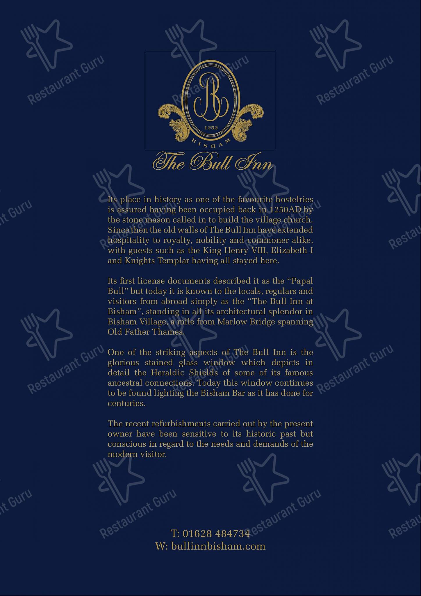 Menu at The Bull Inn Bisham pub & bar, Marlow