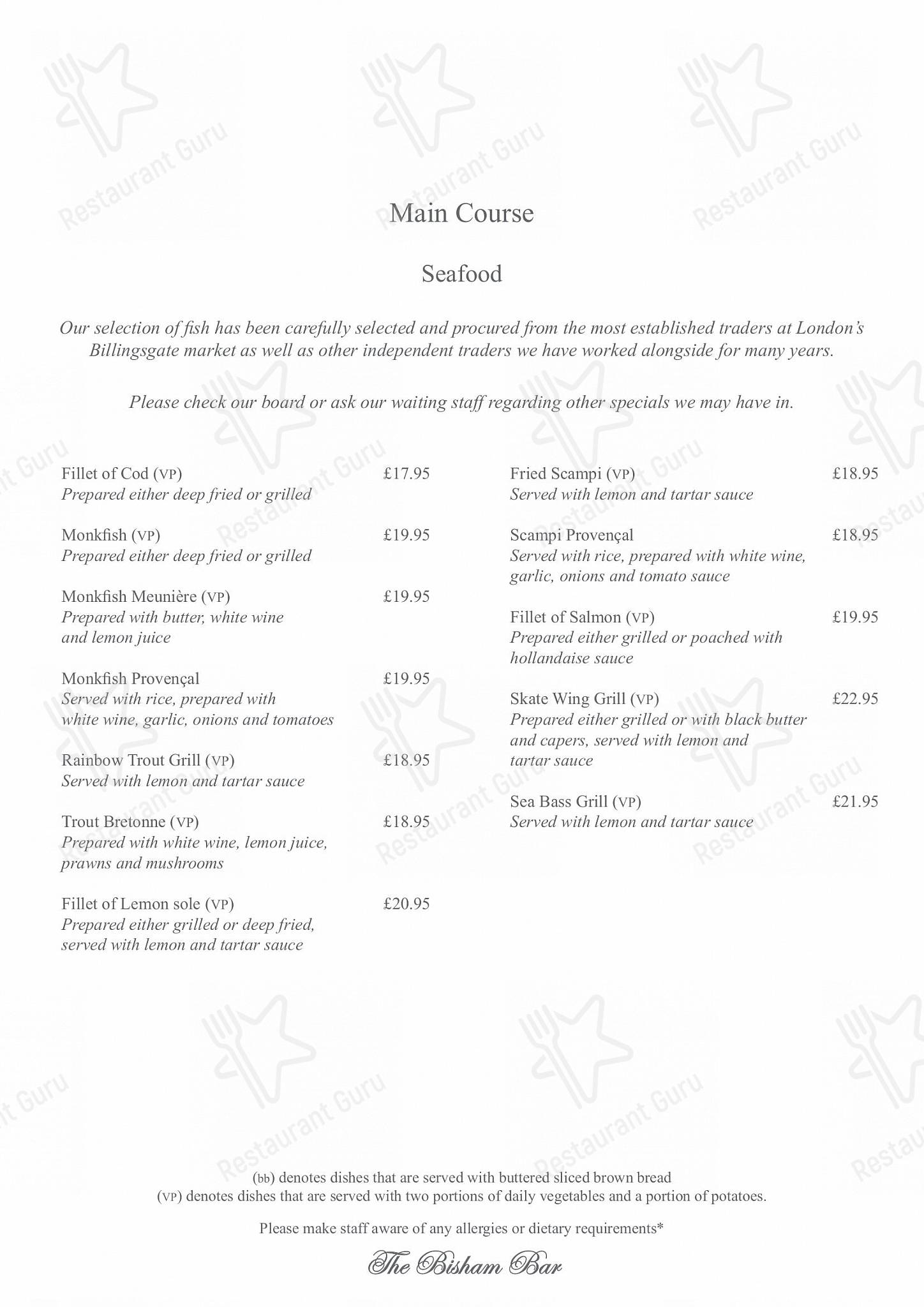 Menu at The Bull Inn Bisham pub & bar, Marlow