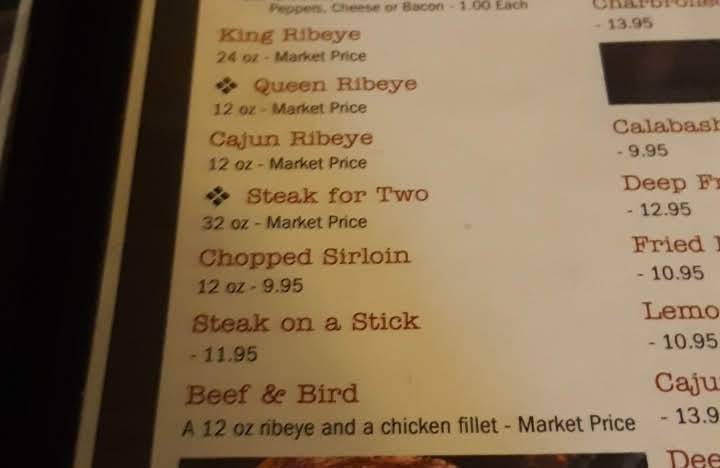 Menu at The Butcher's Block steakhouse, Greeneville