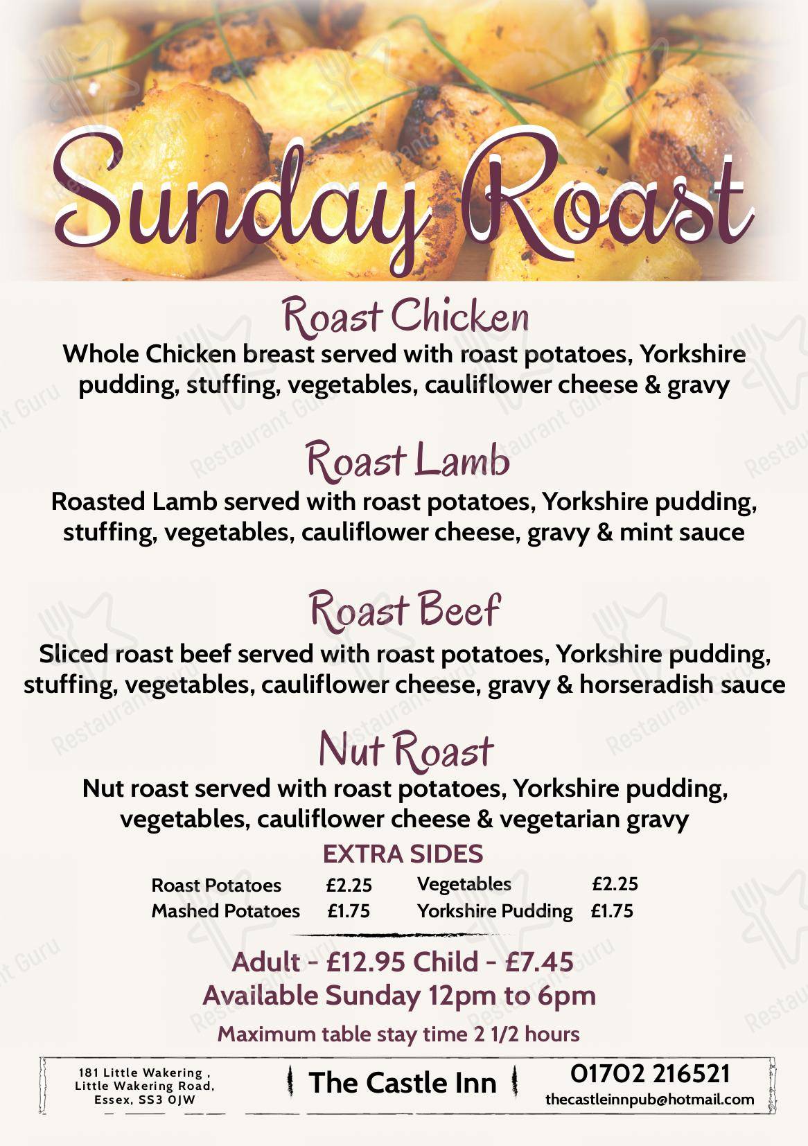 Menu at The Castle Inn pub & bar, Southend-on-Sea
