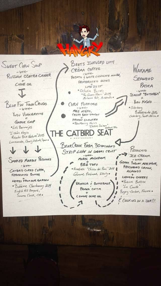 Menu at The Catbird Seat restaurant, Nashville