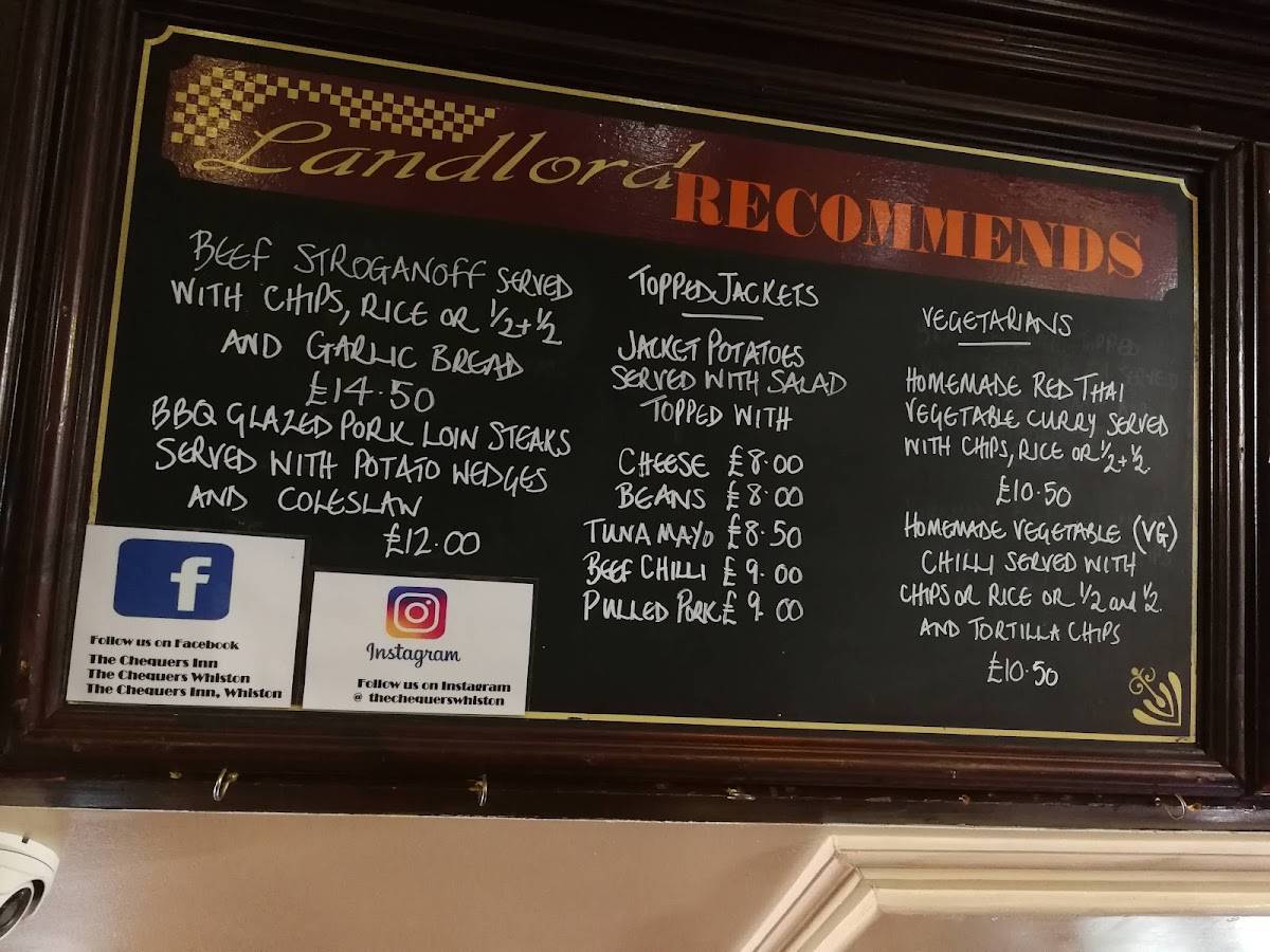 Menu at The Chequers Inn pub & bar, Rotherham