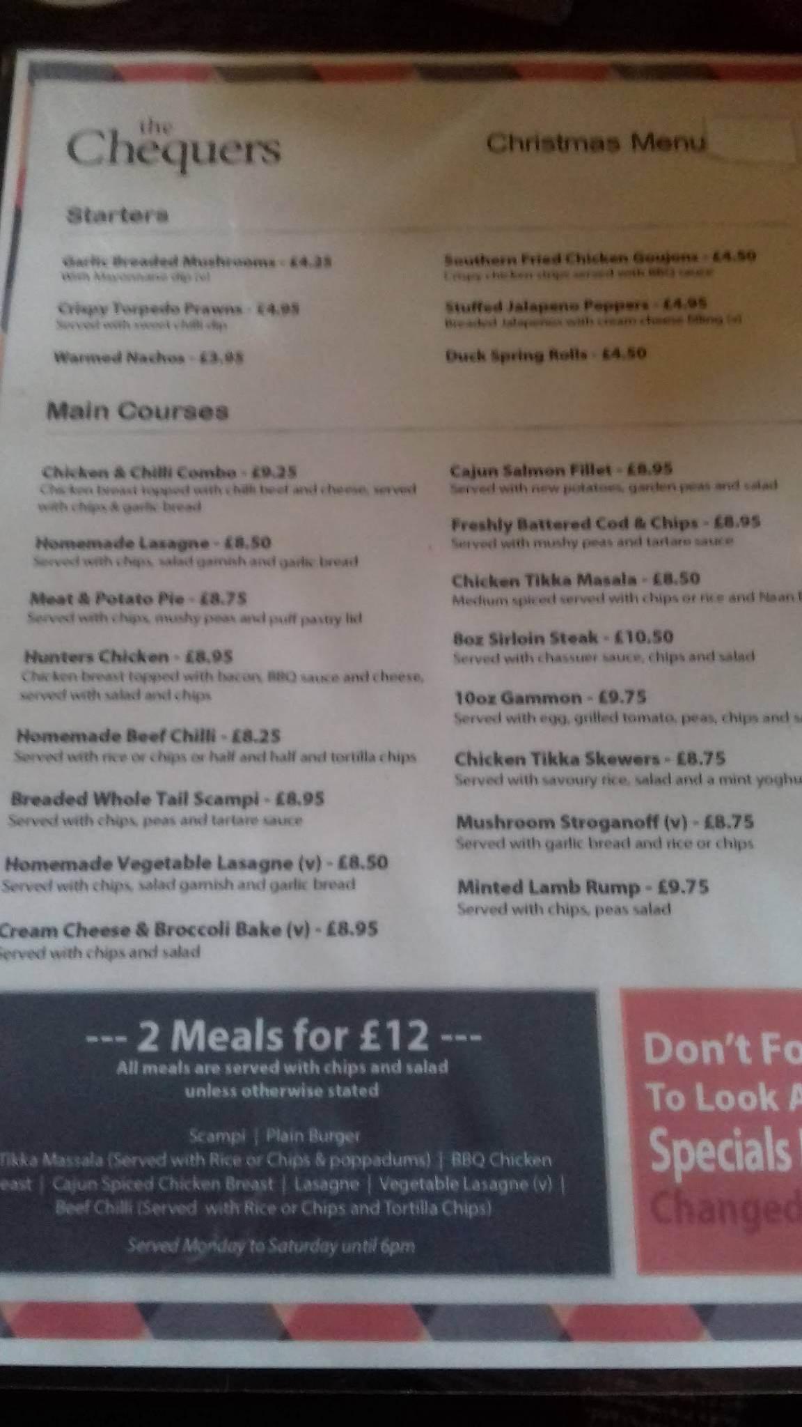 Menu at The Chequers Inn pub & bar, Rotherham