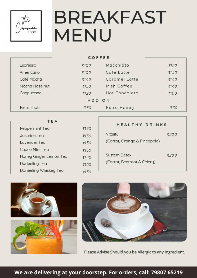 Menu at The Common Room, Kolkata
