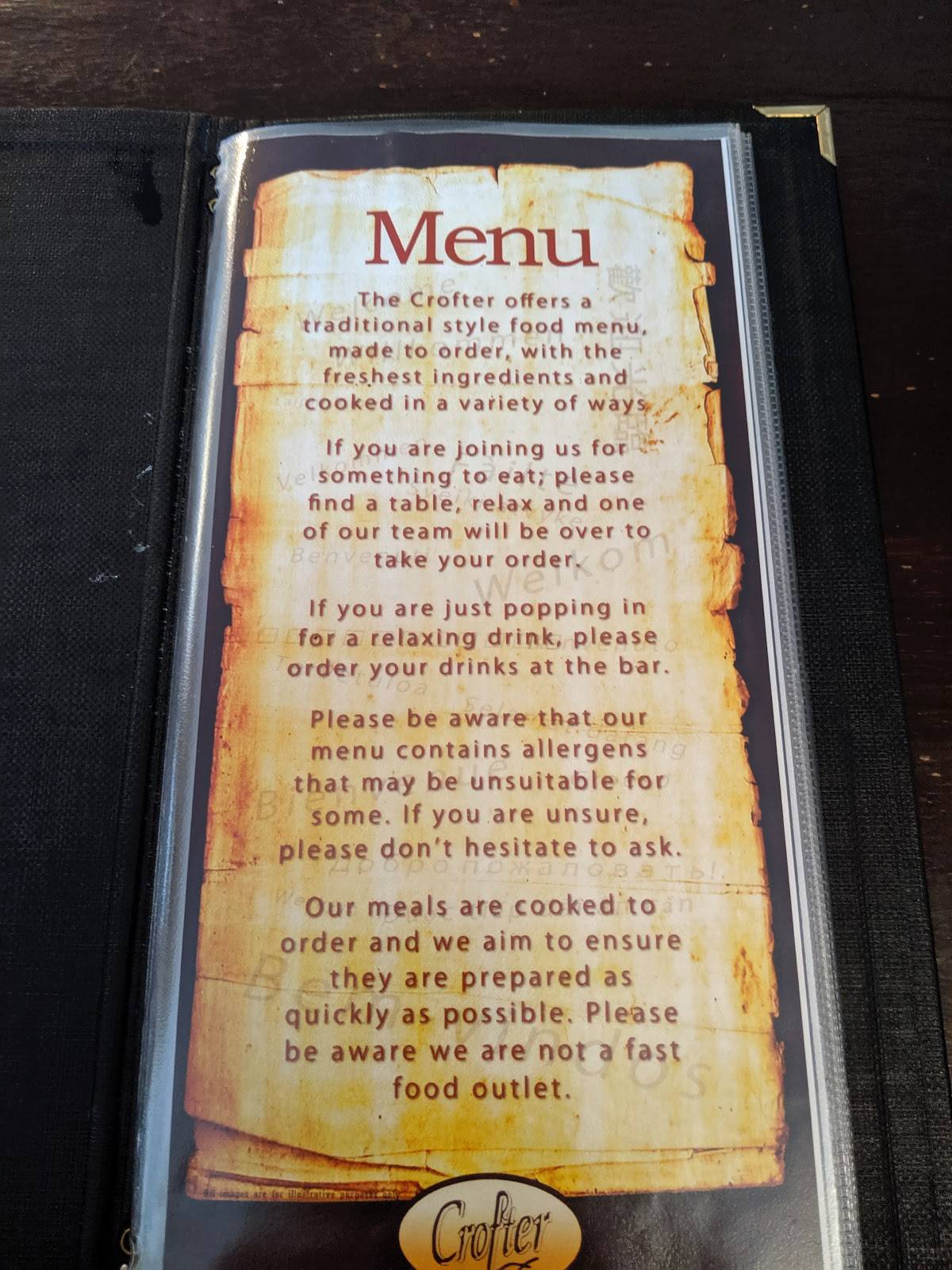 Menu at The Crofter Bar and Restaurant, Fort William