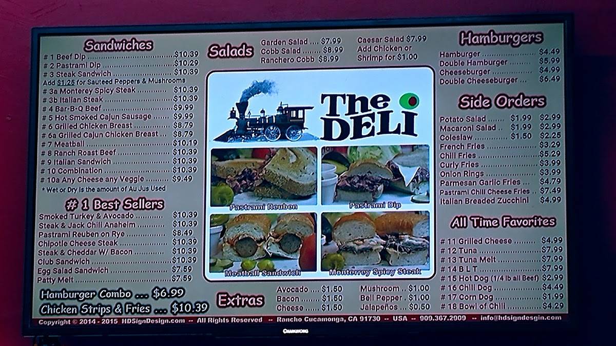 Menu at The Deli restaurant, Rancho Cucamonga, Foothill Blvd