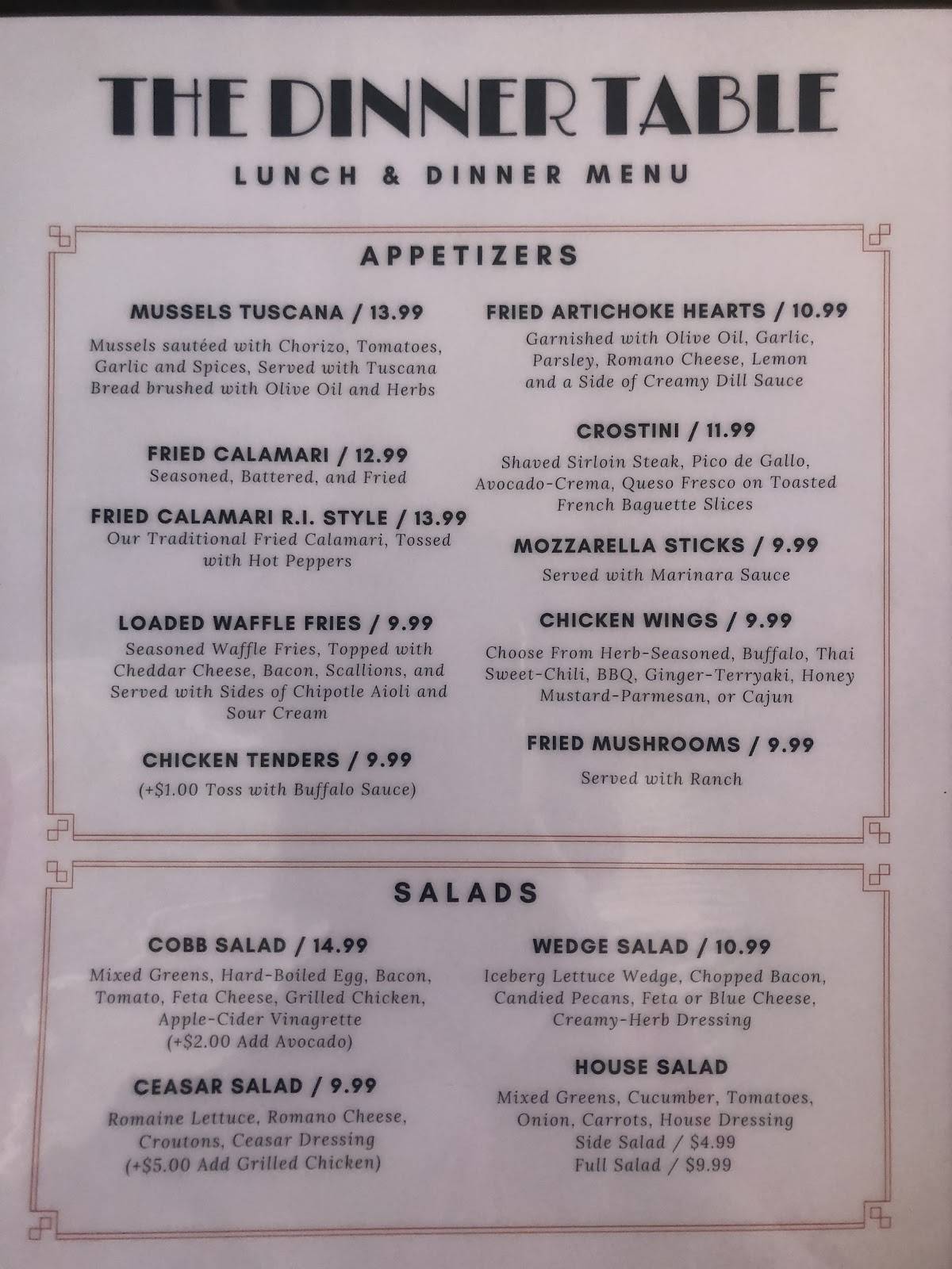 Menu at The Dinner Table restaurant, Swanzey, 121 Old Homestead Hwy