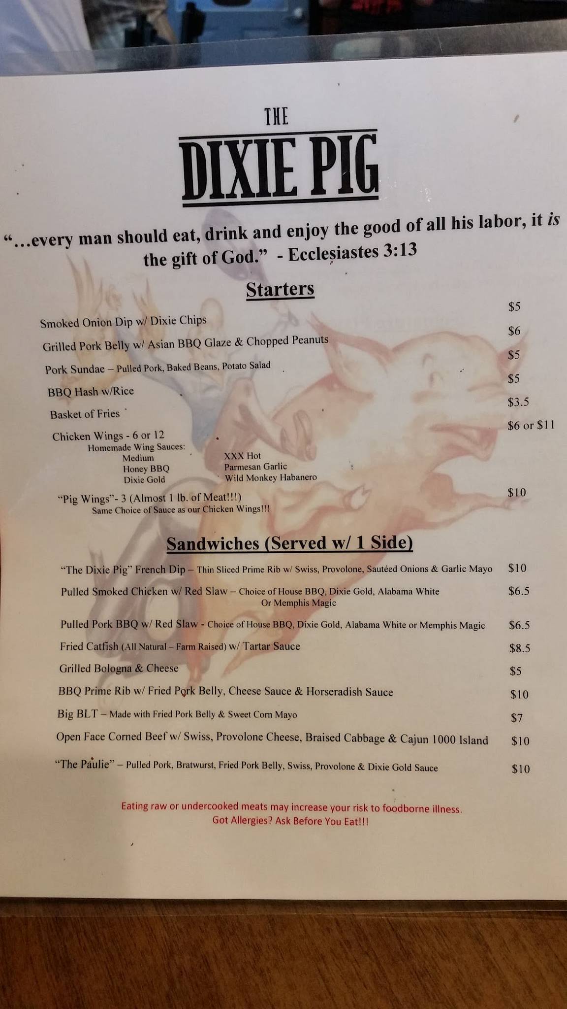 Menu at The Dixie Pig Rock Hill BBQ, Rock Hill