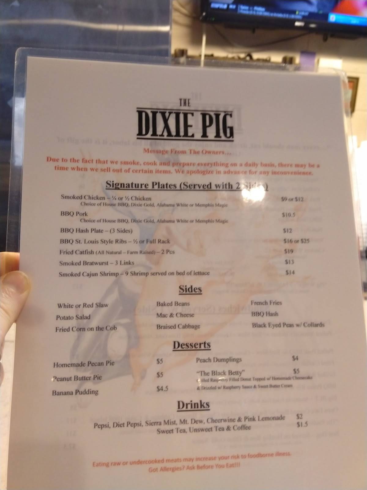 Menu at The Dixie Pig Rock Hill BBQ, Rock Hill