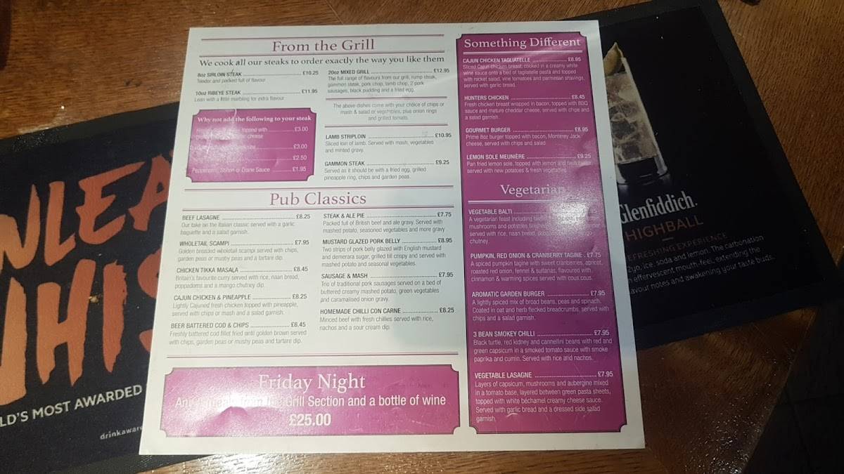 Menu at The Dudley Arms pub & bar, Dudley