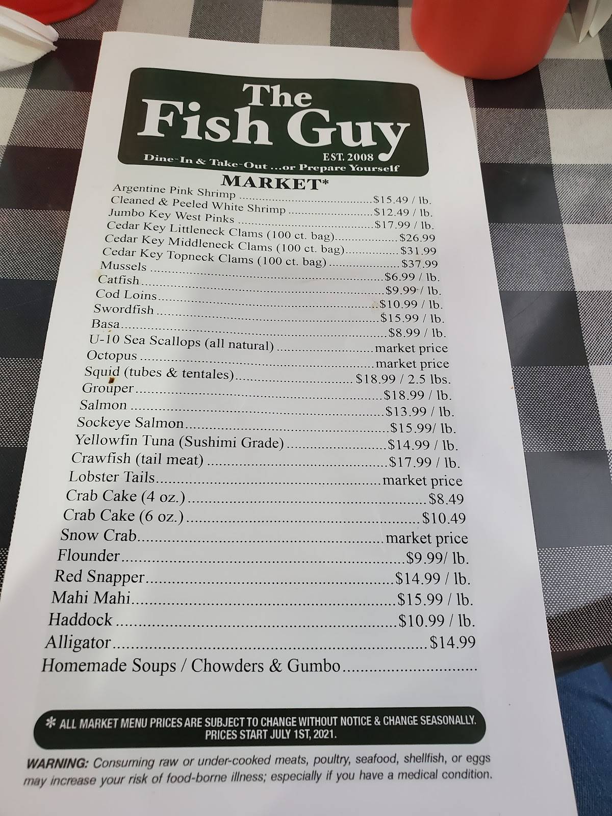 Menu at The Fish Guy restaurant, New Port Richey