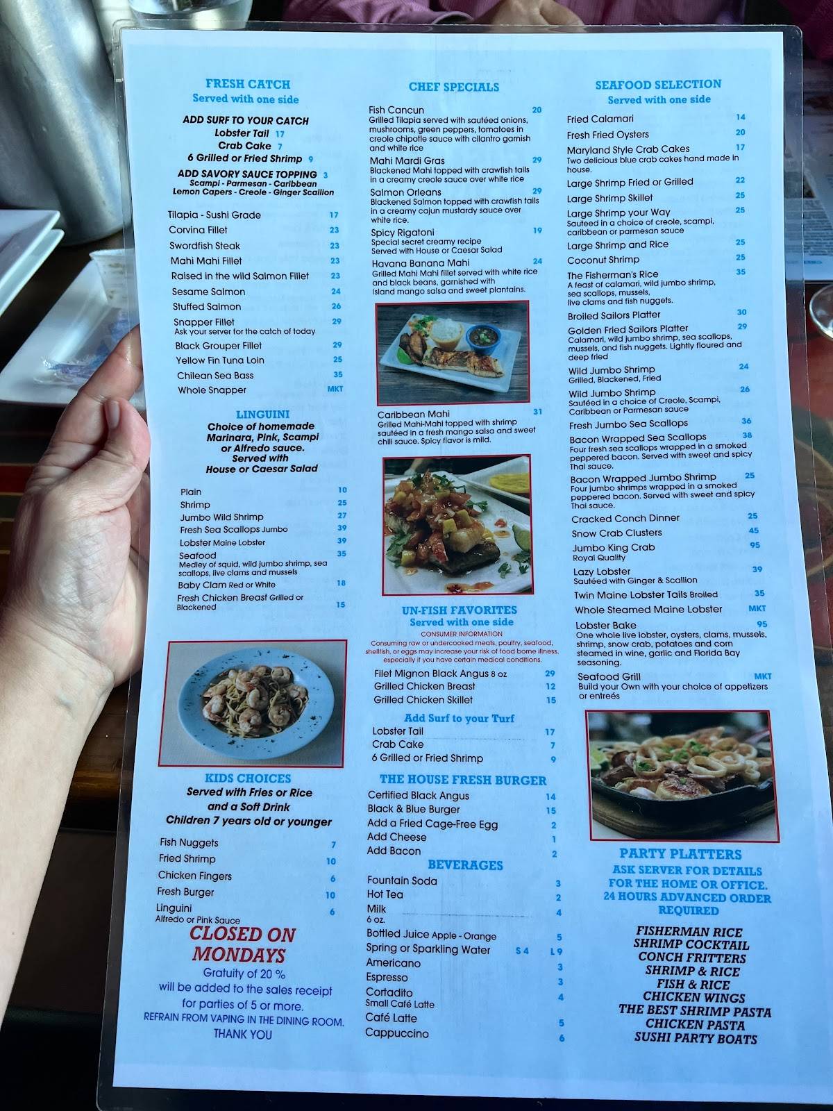 Menu at The Fish House restaurant, Miami, SW 56th St