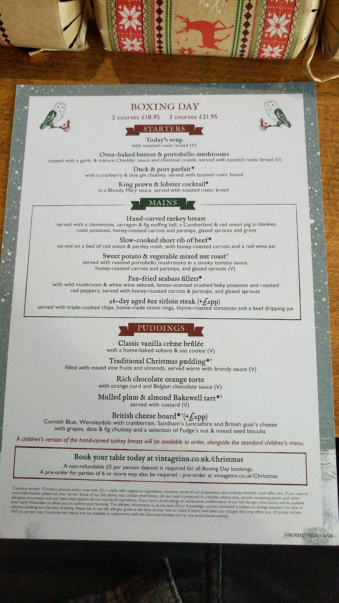 Carta del pub y bar The Fox And Raven, Chelmsford