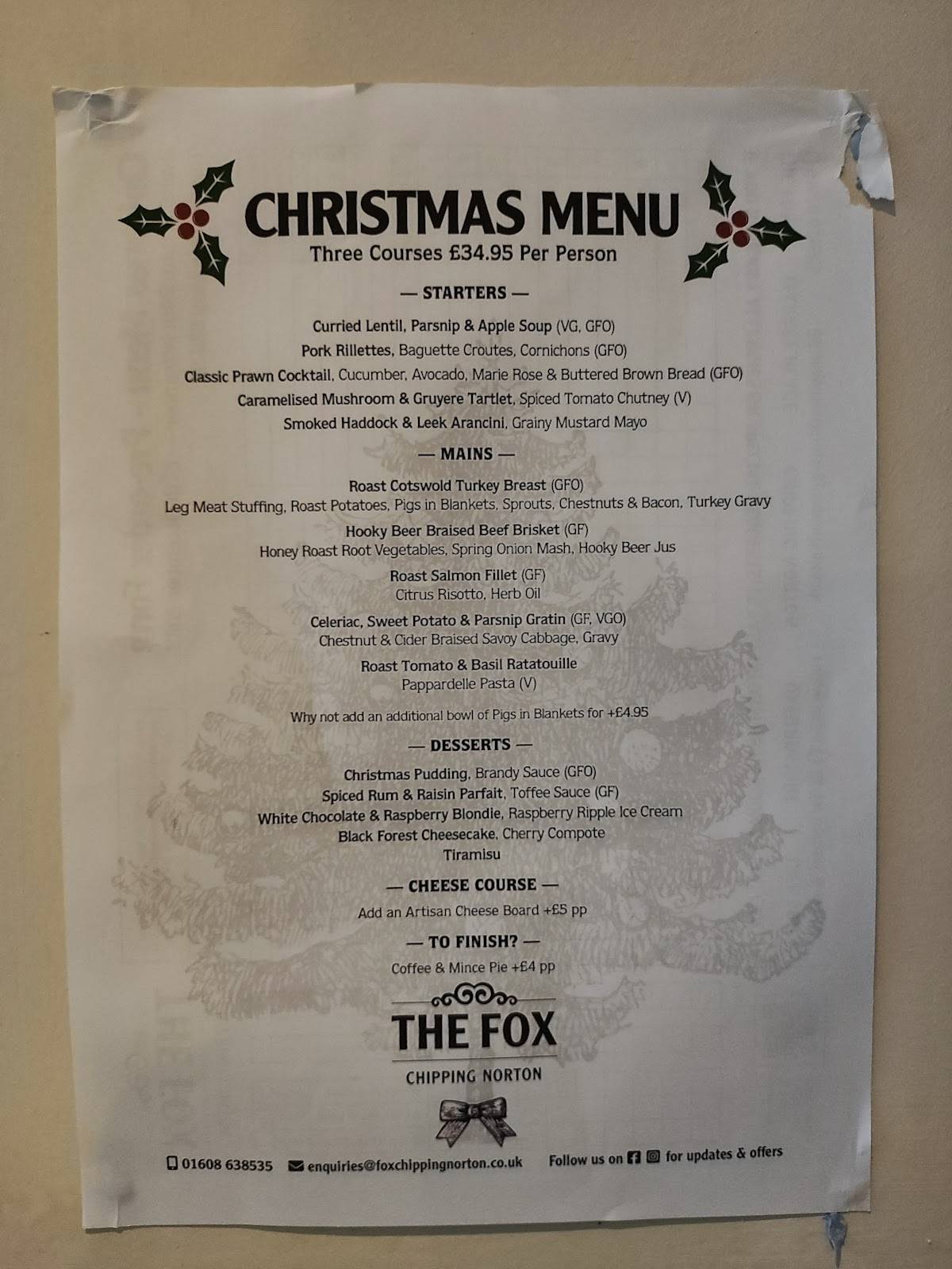 Menu at The Fox pub & bar, Chipping Norton