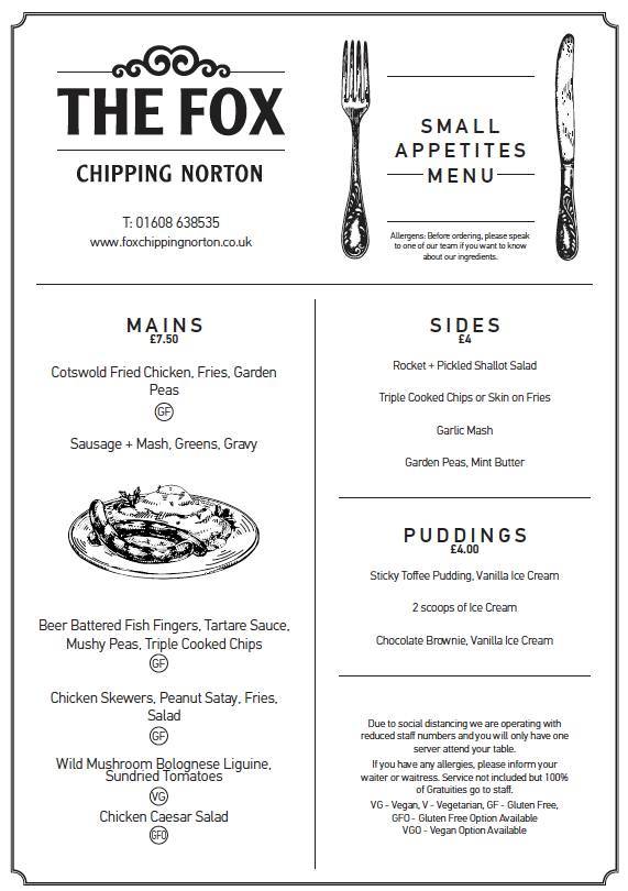 Menu at The Fox pub & bar, Chipping Norton