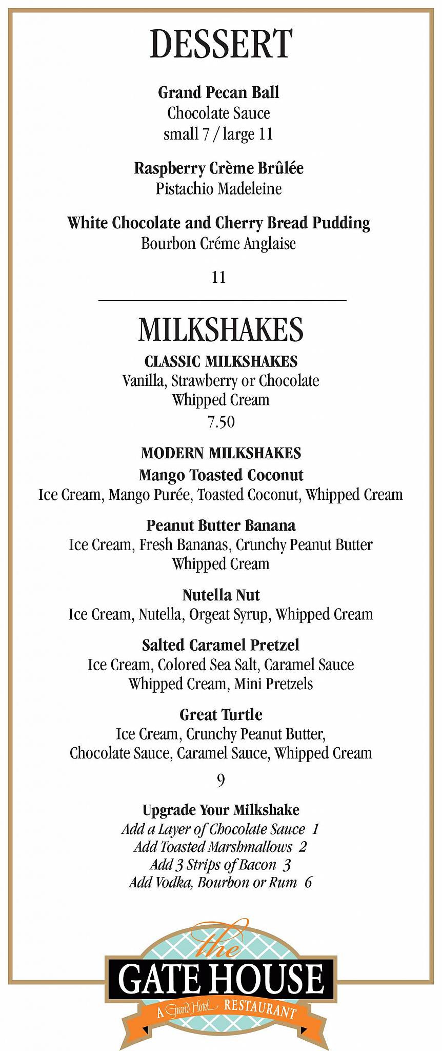 Menu at The Gate House restaurant, Mackinac Island