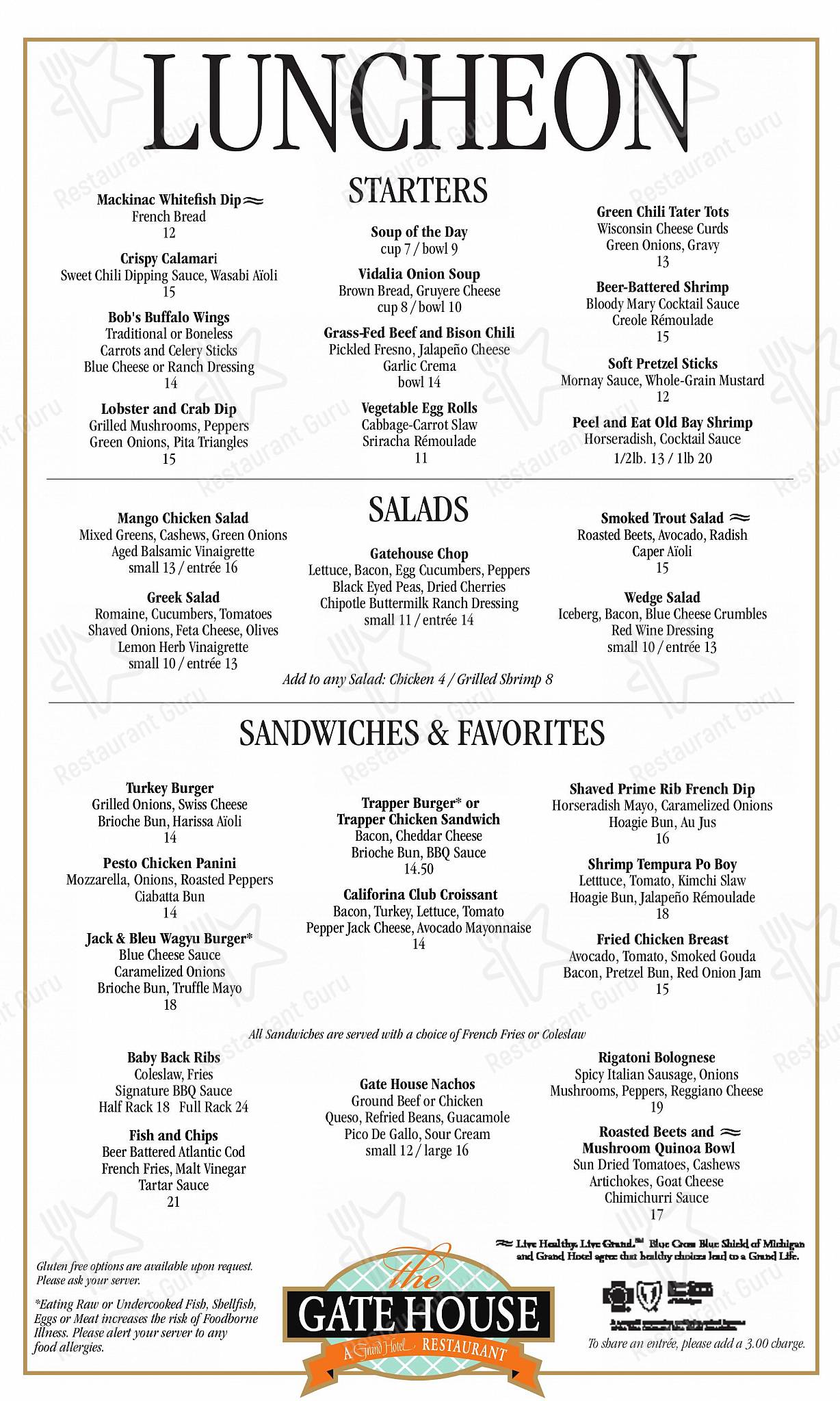 Menu at The Gate House restaurant, Mackinac Island
