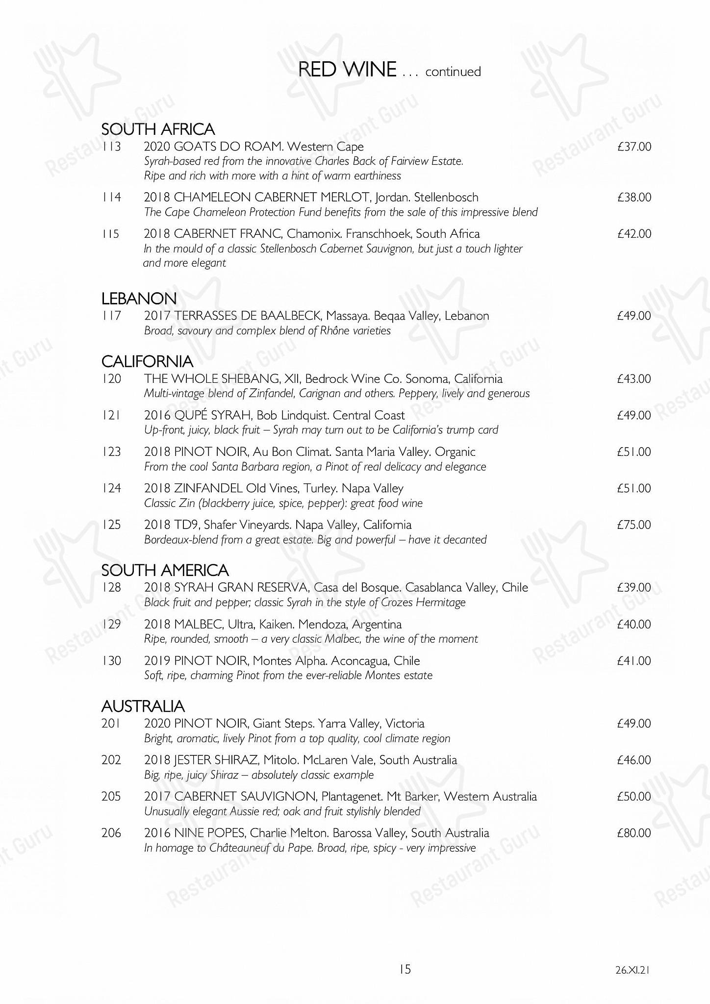 Menu at The George Hotel of Stamford restaurant, Stamford
