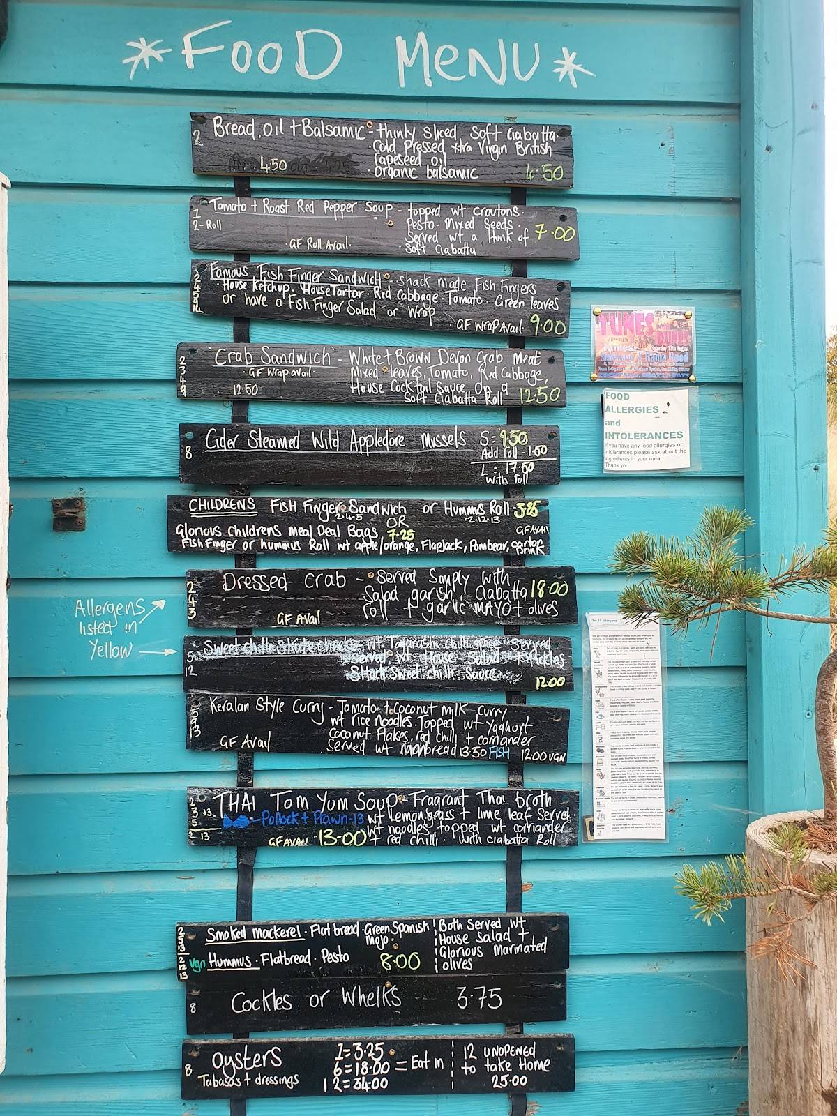 Menu at The Glorious Oyster cafe, Instow, Sandhills Car Park