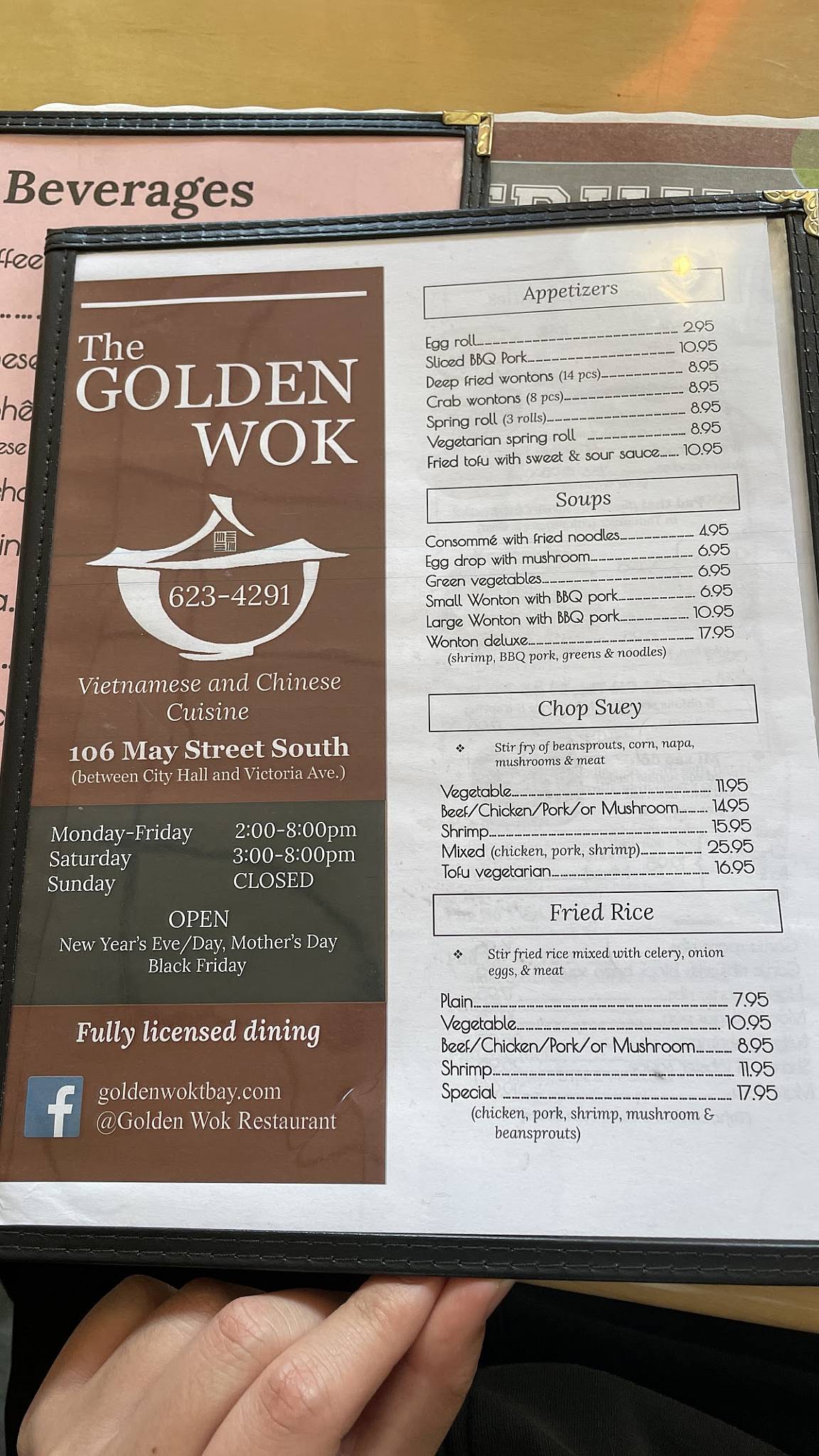 Menu at The Golden Wok restaurant, Thunder Bay