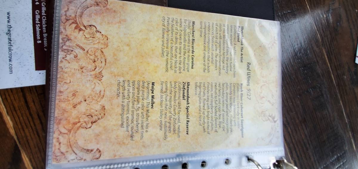 Menu at The Grateful Crow restaurant, Chelsea