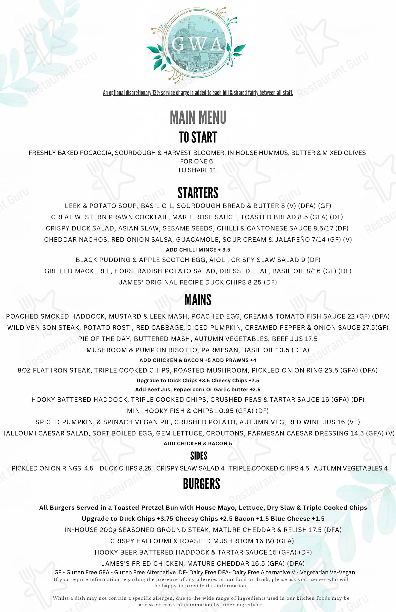 Menu at The Great Western Arms pub & bar, Blockley