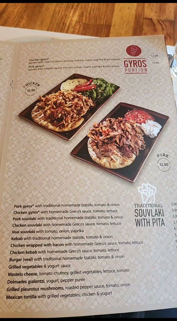 Menu at The Greco's Project, Athens, Mitropoleos 5