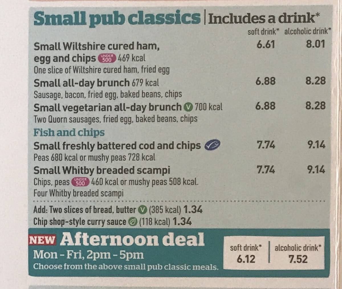 Menu at The Humphrey Bean - JD Wetherspoon pub & bar, Tonbridge
