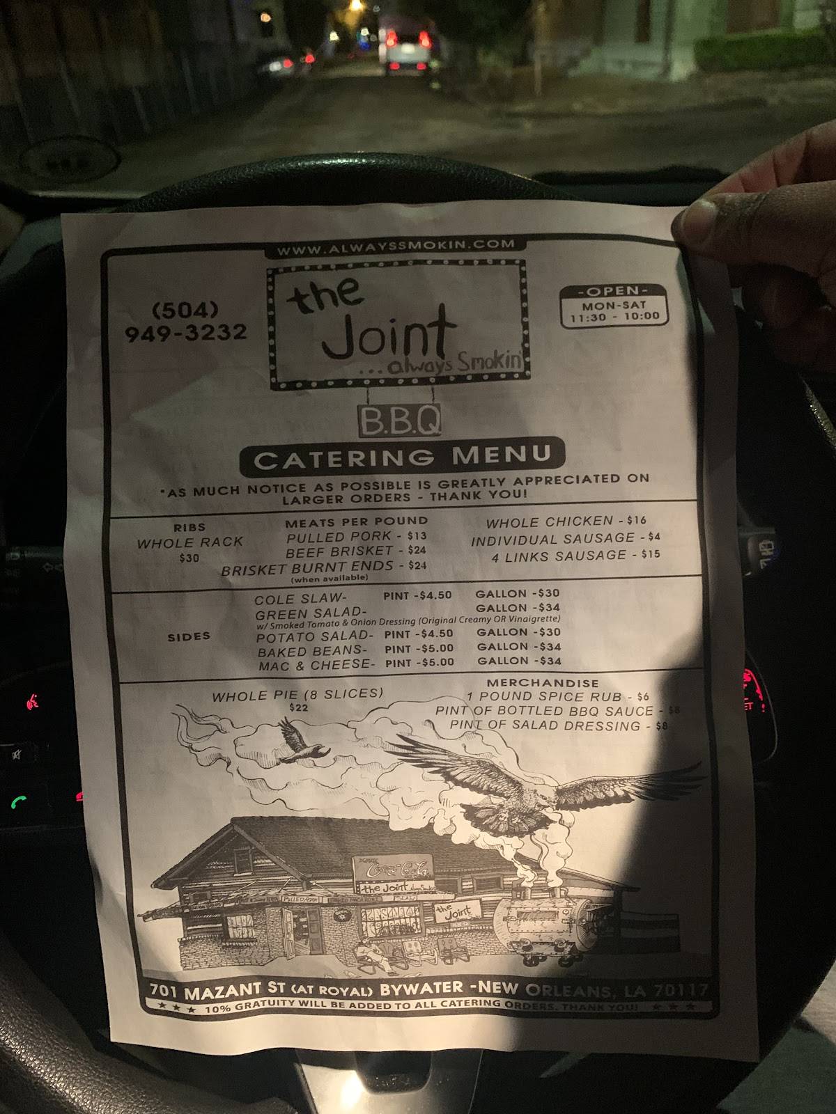 Menu at The Joint BBQ, New Orleans, 701 Mazant St