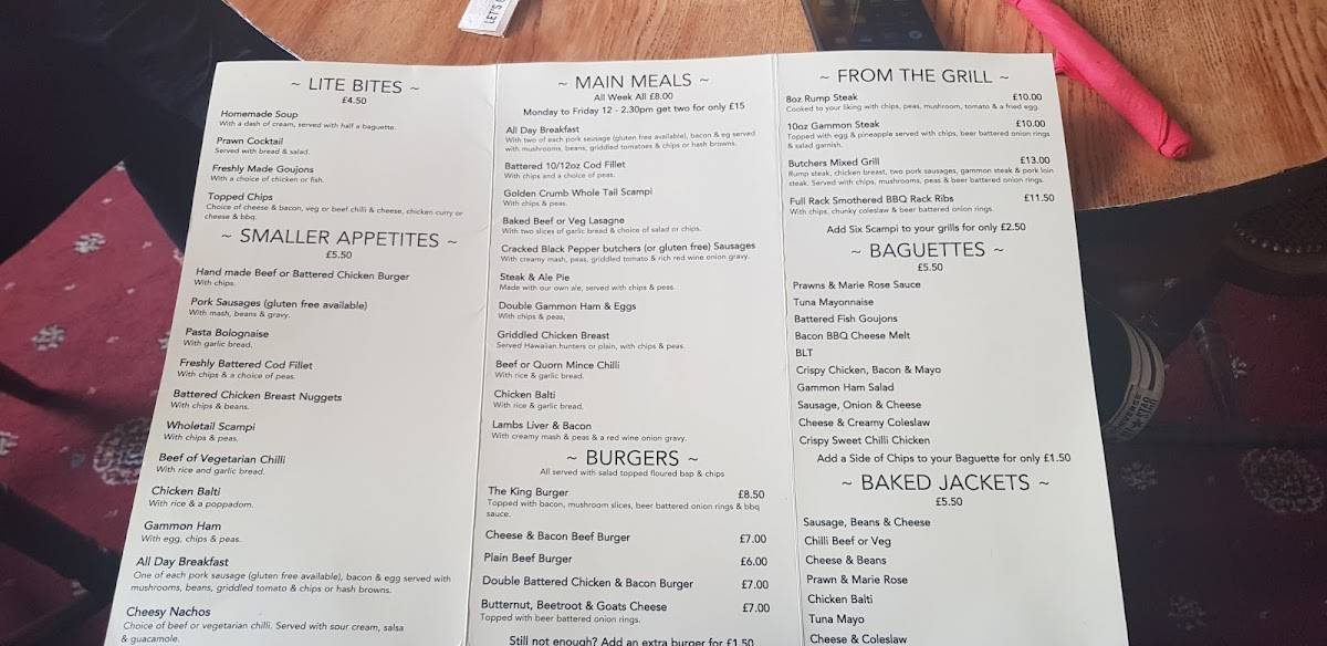 Menu at The Kings Arms pub & bar, Plymouth, The Quay