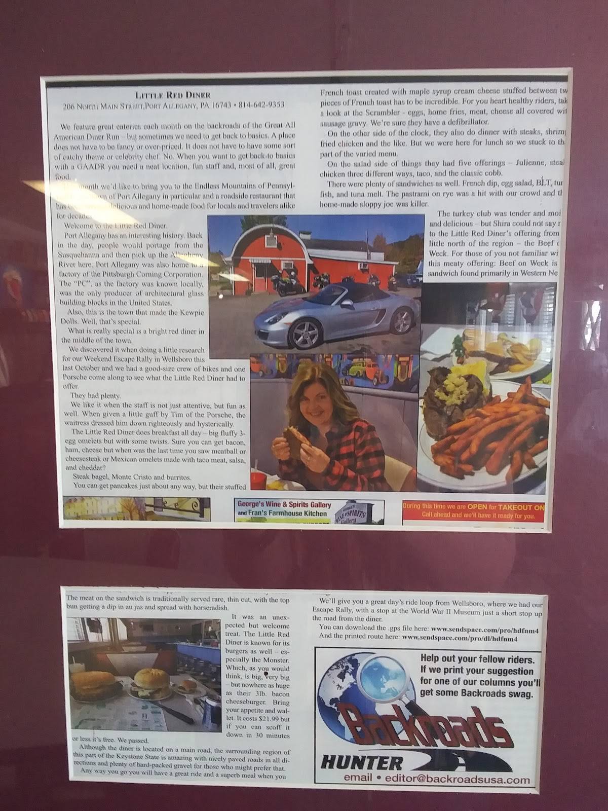 Menu at The Little Red Diner restaurant, Port Allegany