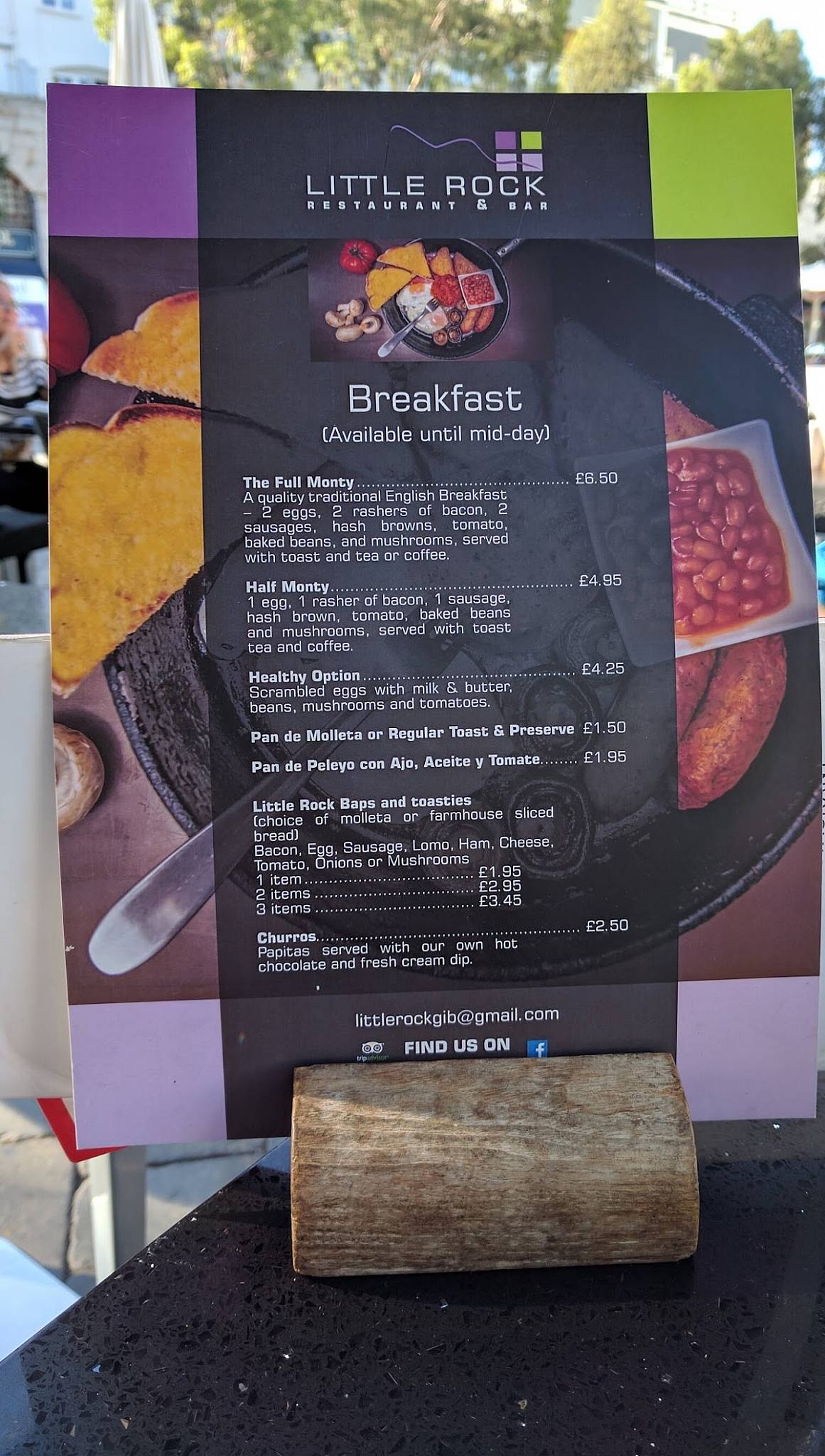 Menu at The Little Rock Restaurant & Bar, Gibraltar