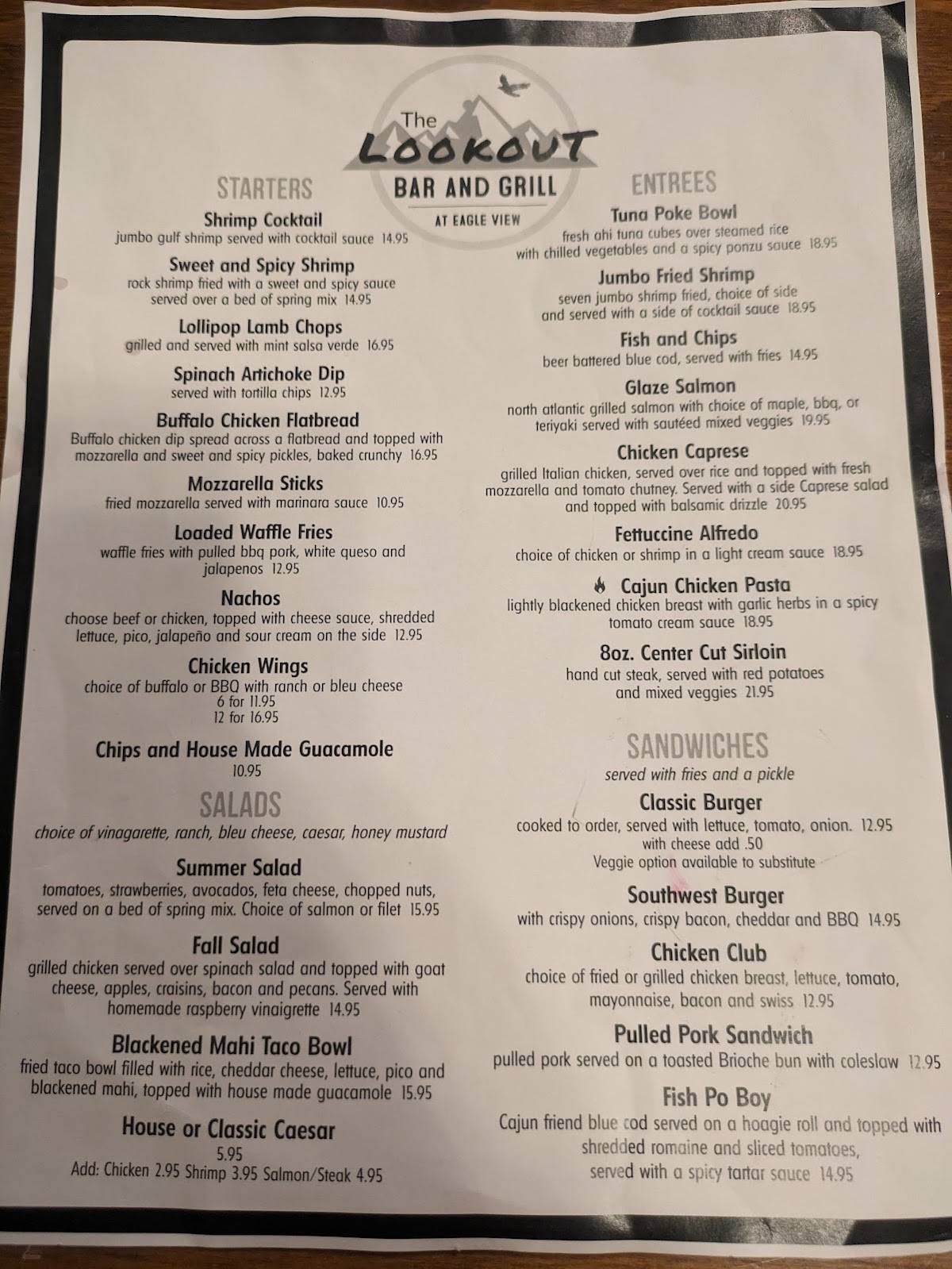 Menu at The Lookout Bar & Grill at Eagle View, Charleston