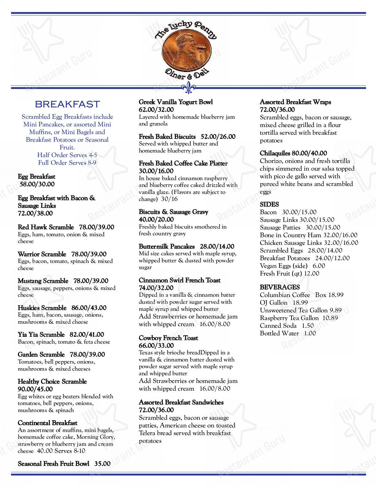 Menu at The Lucky Penny Diner and Deli restaurant, Naperville
