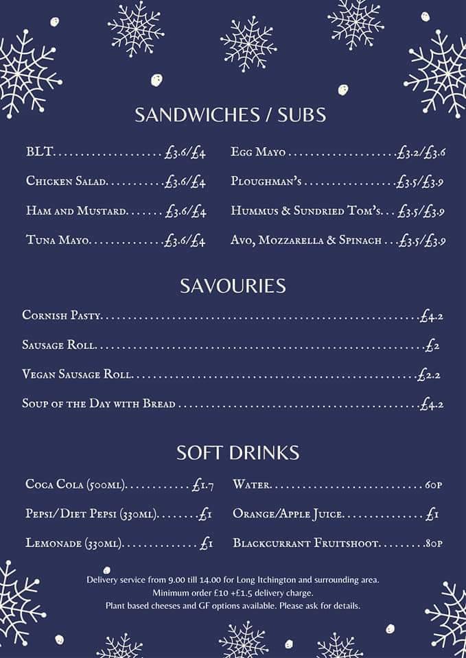 Menu at The Margin Cafe, Southam