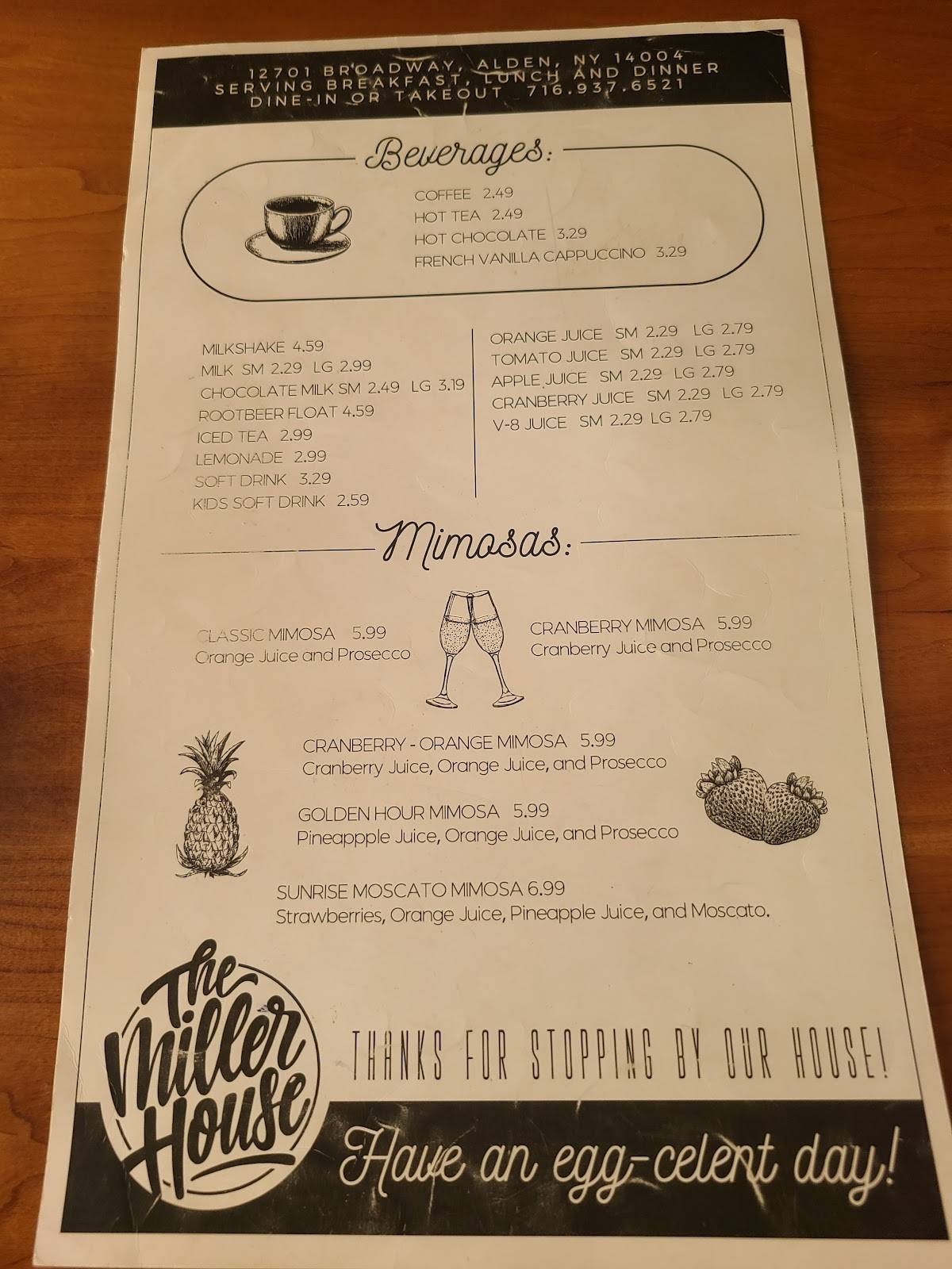 Menu at The Miller House restaurant, Alden