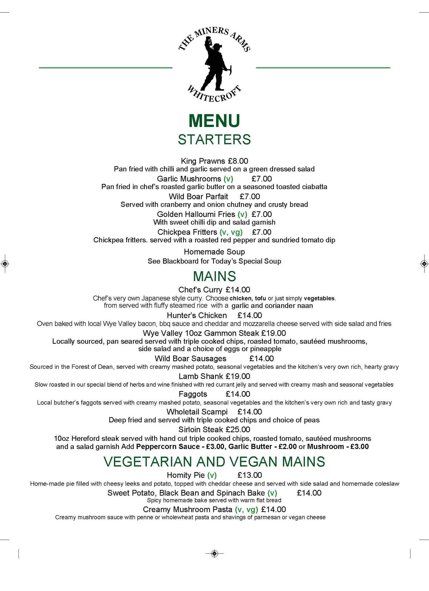 Menu at The Miners Arms pub & bar, Lydney, The Bay
