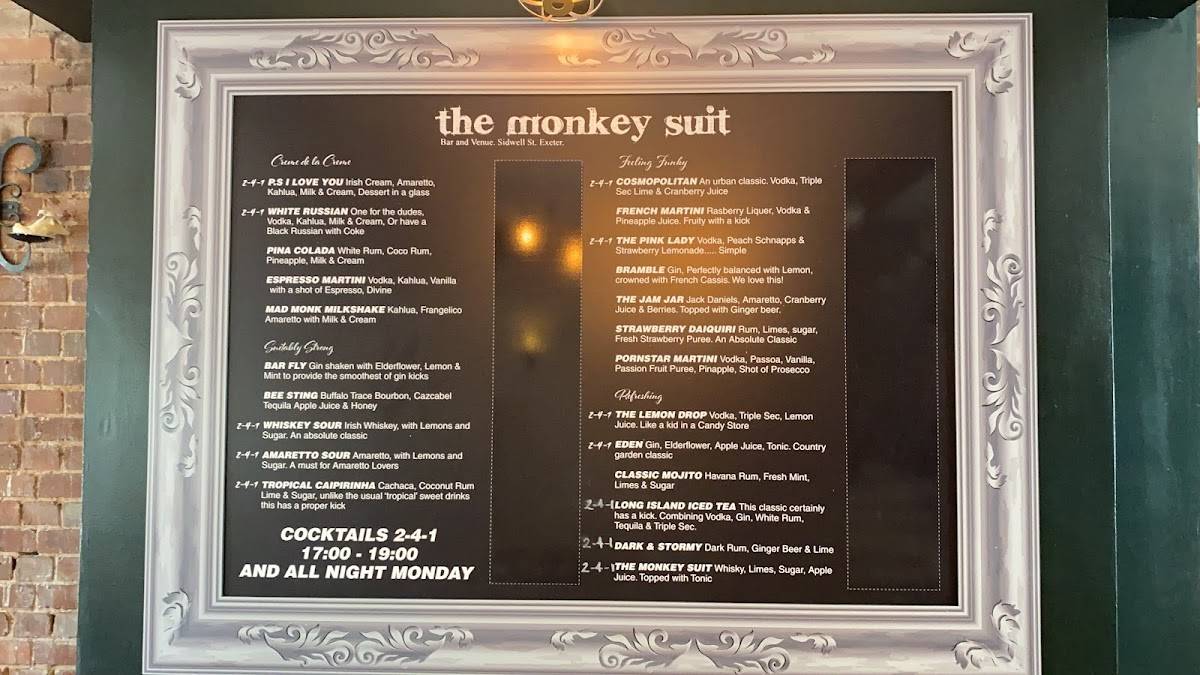 Menu at The Monkey Suit pub & bar, Exeter