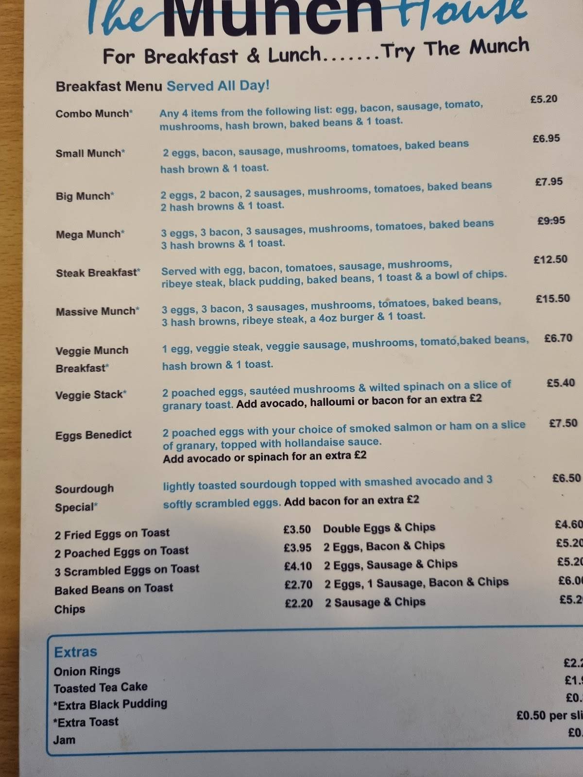 Menu at The Munch House cafe, Maidstone